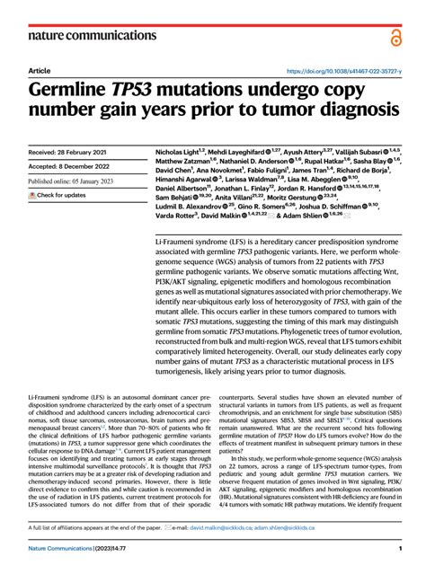Pdf Germline Tp53 Mutations Undergo Copy Number Gain Years Prior To Tumor Diagnosis