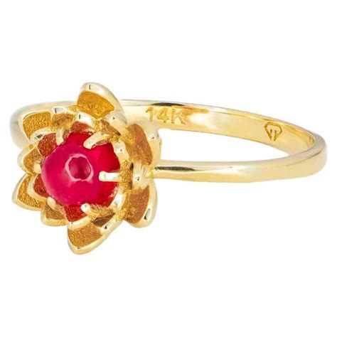 Customizable Ruby Gold Ring In 14k Gold Lotus Flower Ring Ruby