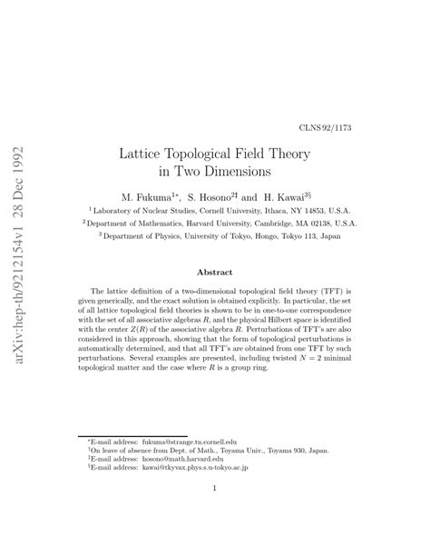Pdf Lattice Topological Field Theory In Two Dimensions
