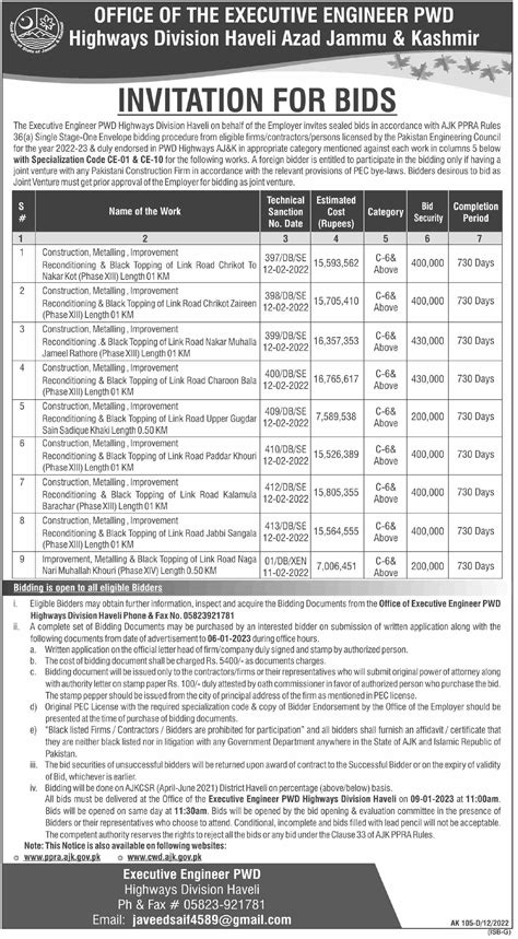Highway Division Tender For The Rehabilitation And Construction Of The