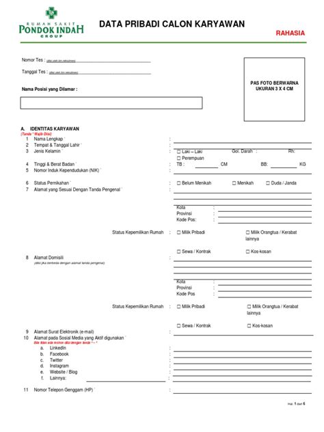 Form Biodata Karyawan Rspi Pdf