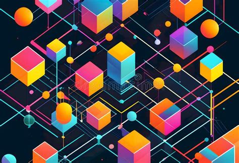 Digital Glowing Neon Cubes With Various Sizes And Colors