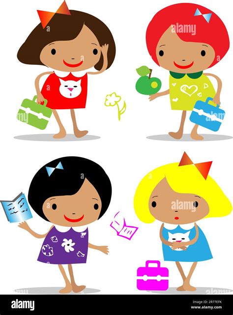 Vector Girls Back To School Icons Stock Vector Image And Art Alamy