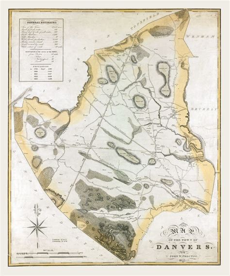 1832 Town Map Of Danvers Essex County Massachusetts Etsy