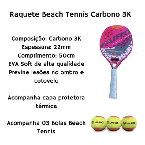 Raquete Beach Tennis Fibra De Carbono 3K Profissional Rosa em Promoção