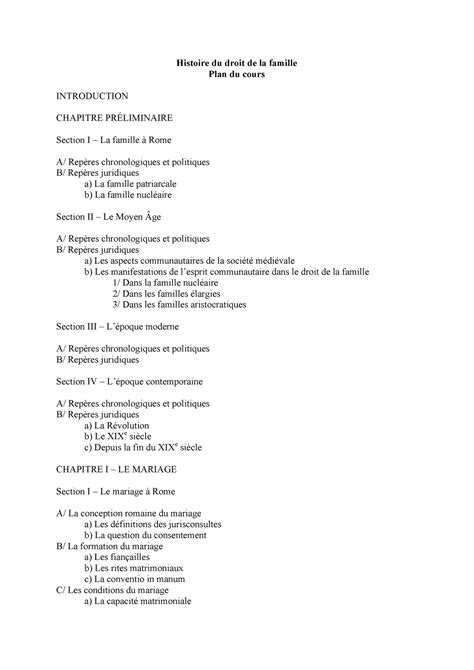 Histoire Droit De La Famille Plan Du Cours Histoire Du Droit De La