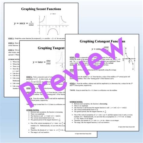 Cheat Sheets Trig Functions Transformations Inverse And Graphing 6 Functions