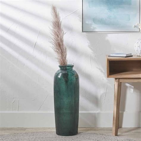 Sea Green Recycled Glass Ribbed Vase Tall Avenue Interiors Dorchester