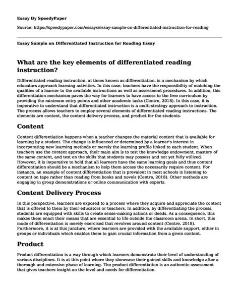 📚 Essay Sample On Differentiated Instruction For Reading