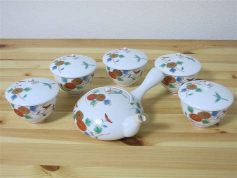 素敵 宮内庁御用達 深川製磁 茶器揃い 菊鳥柄 急須 蓋付湯呑 5客 木箱付 品 深川製磁 ｜売買されたオークション情報、yahooの商品情報