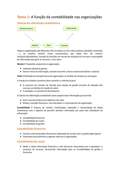 Contabilidade De Gestão 2020 2021 Tema 1 A Função Da Contabilidade