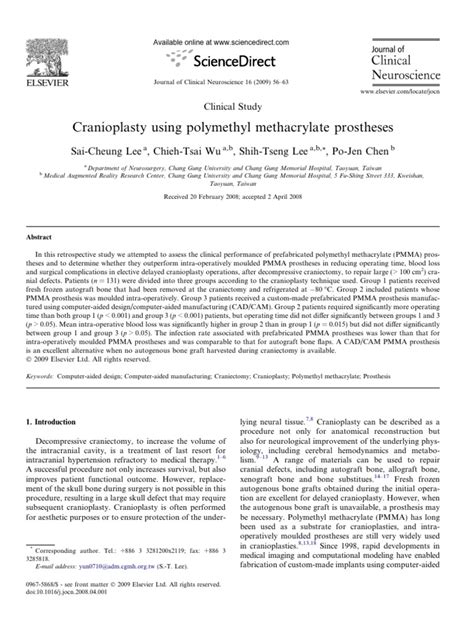 Cranioplasty Using Polymethyl Methacrylate Prostheses Pdf