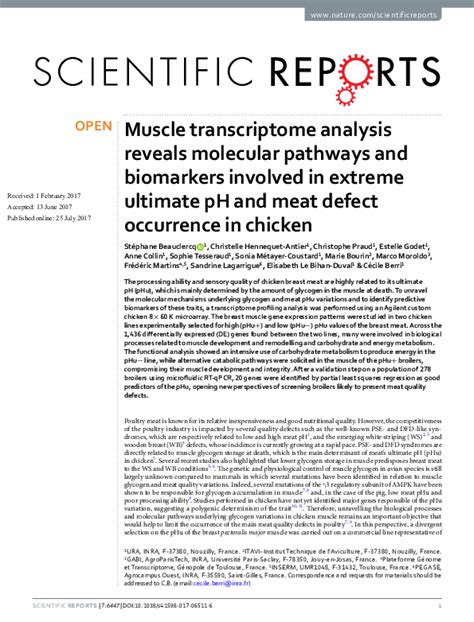 Pdf Muscle Transcriptome Analysis Reveals Molecular Pathways And