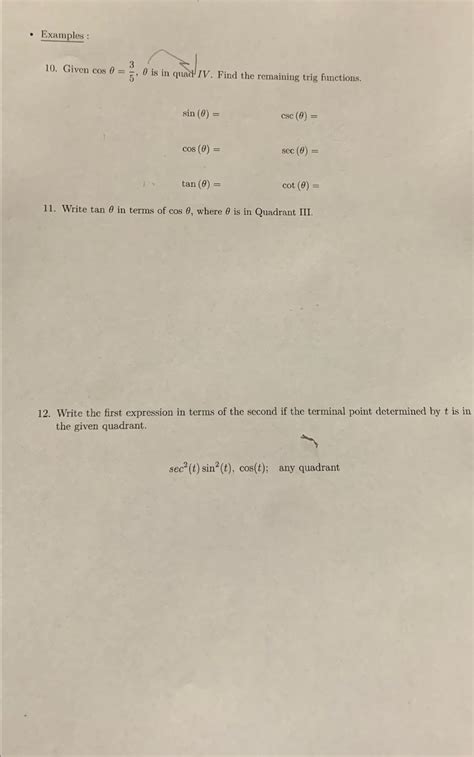 solved examples given cosθ 35 0 ﻿is in quad iv ﻿find the