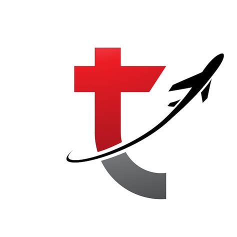 Premium Vector Red And Black Lowercase Letter T Icon With An Airplane