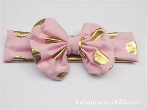 儿童蝴蝶结发带 宝宝 烫金圆点波点布艺棉布发带春季外贸新款发饰 阿里巴巴
