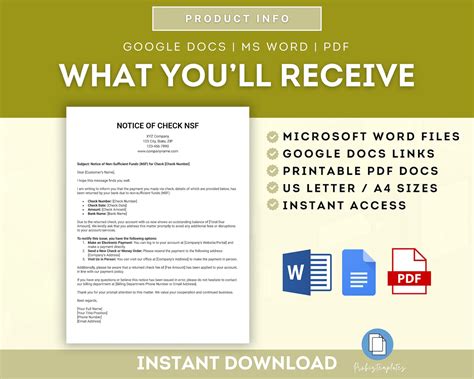 Notice Of Check NSF Letter Non Sufficient Funds Check Notice Bounced Check Notification NSF