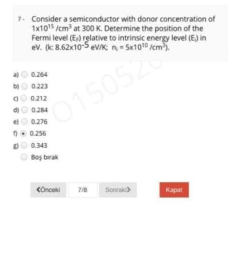 Solved 7 Consider A Semiconductor With Donor Concentration