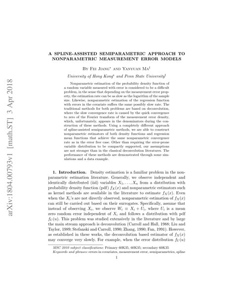 Pdf A Spline Assisted Semiparametric Approach To Non Parametric Measurement Error Models