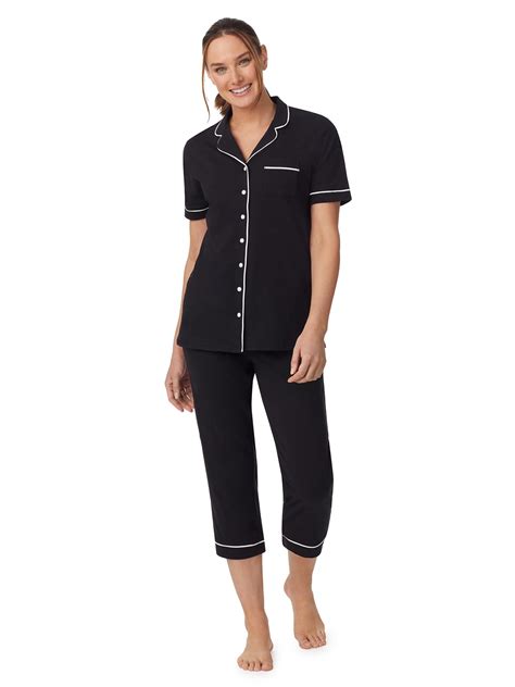 Aria Womens Short Sleeve Cotton Pj Set With Notch Collar Button
