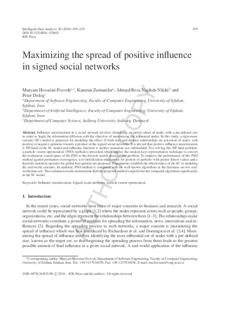 Pdf Maximizing The Spread Of Positive Influence In Signed Social Networks