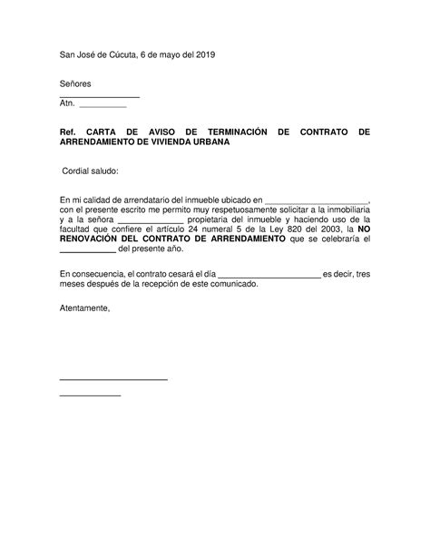 Ejemplo De Carta De Aviso Por Fin De Arrendamiento Ejemplo De Carta