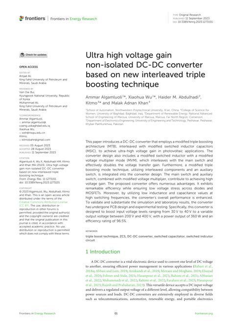 Pdf Ultra High Voltage Gain Non Isolated Dc Dc Converter Based On New