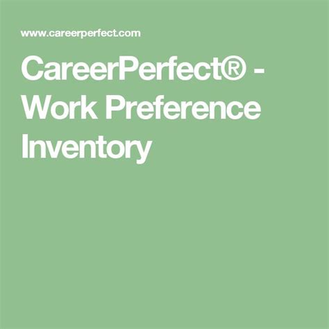 Careerperfect® Work Preference Inventory Preferences Career Planning Work