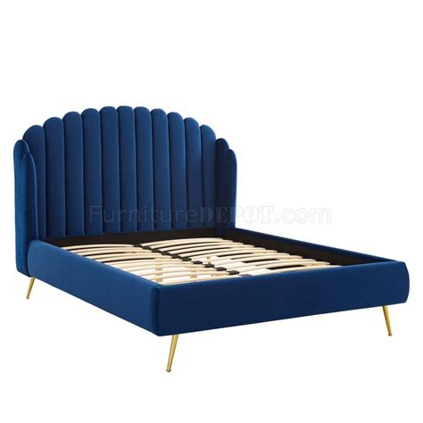 Lana Upholstered Platform Queen Bed In Navy Velvet By Modway