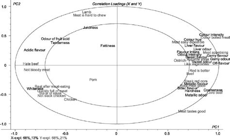 Plot Of Correlation Loadings Displaying Correlation Between The Sensory