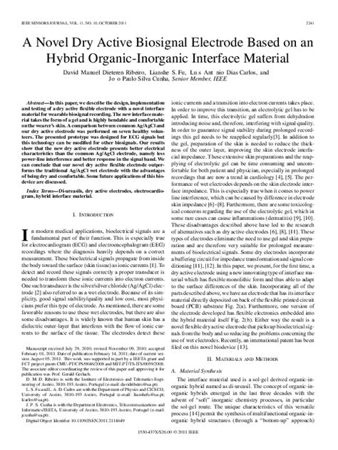 Pdf A Novel Dry Active Biosignal Electrode Based On An Hybrid Organic Inorganic Interface Material