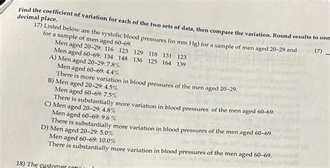solved 17 find the coefficient of variation for each of the