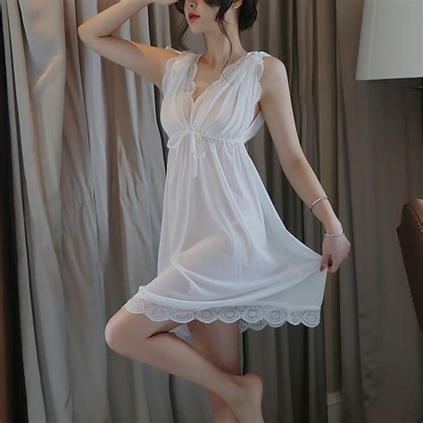 Womens Valentine White Night Dress Sexy Lingerie Lace Bodies Nightwear