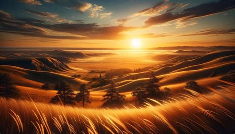 Premium Photo Golden Sunset Over A Serene Prairie Landscape In A