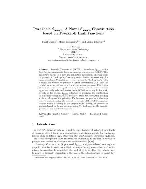 Pdf Tweakable S Leeve A Novel S Leeve Construction Based On