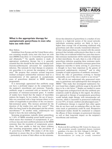 Pdf What Is The Appropriate Therapy For Asymptomatic Gonorrhoea In