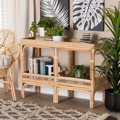 Lombok Modern Bohemian Natural Brown Rattan Console Table Tropical Console Tables By Ezmod