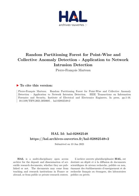 Pdf Random Partitioning Forest For Point Wise And Collective Anomaly