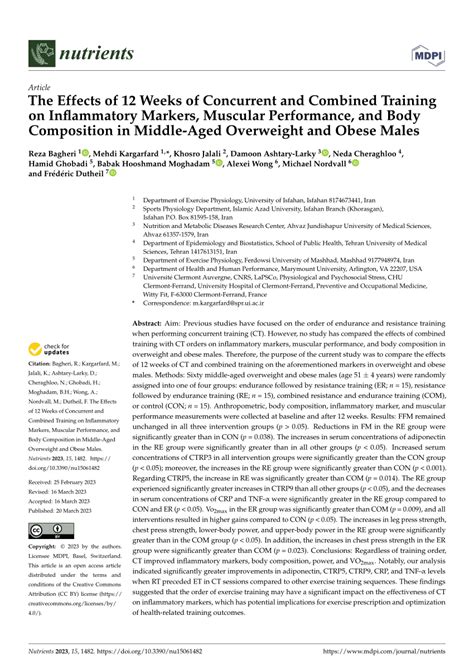 Pdf The Effects Of 12 Weeks Of Concurrent And Combined Training On Inflammatory Markers