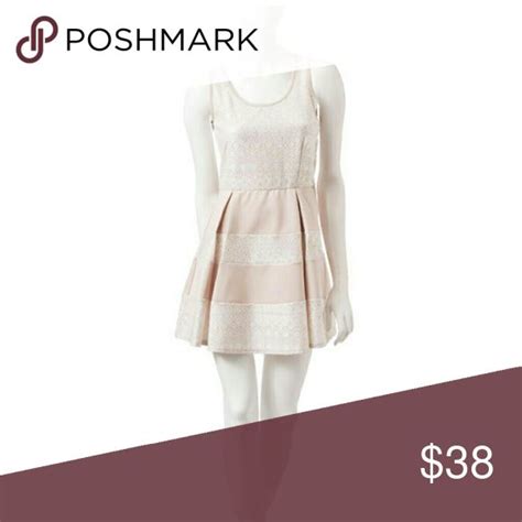 Trixxi Nude Lace Color Block Skater Dress