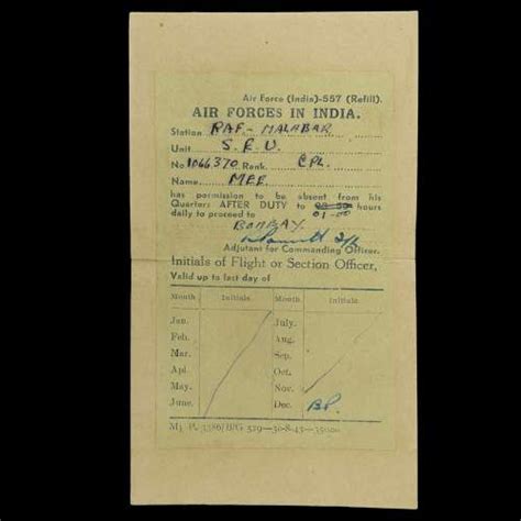 Raf Temporary Id Pass C1944