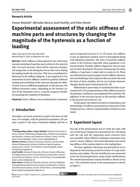 Pdf Experimental Assessment Of The Static Stiffness Of Machine Parts And Structures By