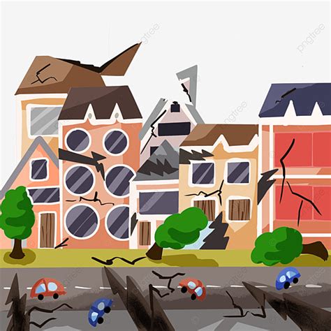 Gempa Bumi Clipart Ilustrasi Runtuhnya Rumah Bencana