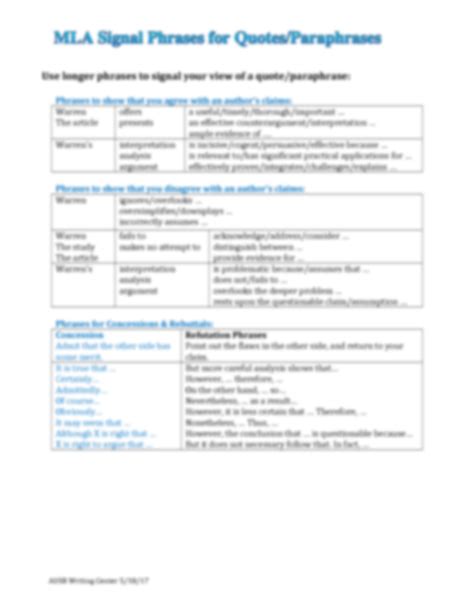 SOLUTION Mla Signal Phrases For Quotes And Paraphrases Studypool