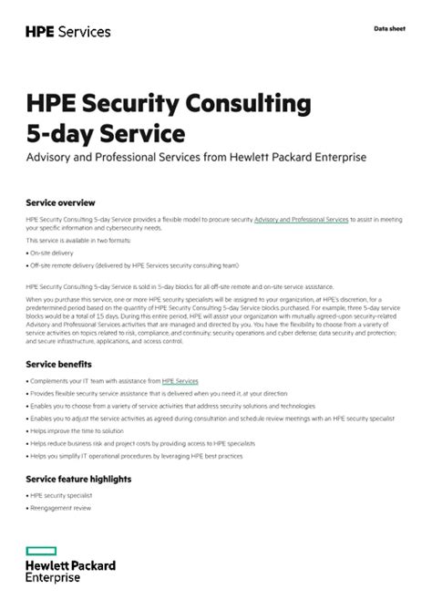 Hpe Security Consulting 5 Day Service