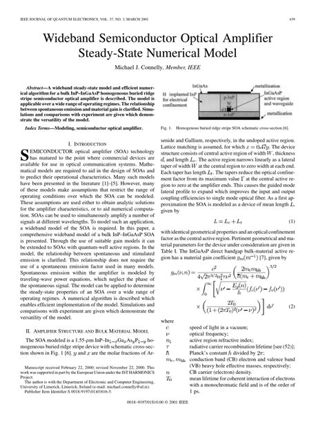 Pdf Wideband Semiconductor Optical Amplifier Steady State Numerical Model