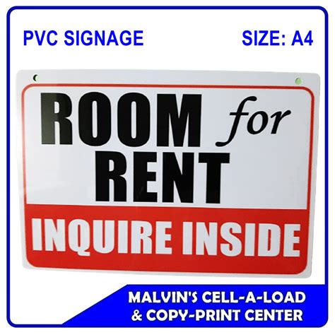 Pvc Signage Room For Rent Size A4 Lazada Ph
