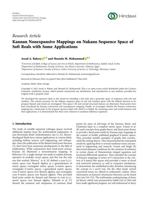 Pdf Research Article Kannan Nonexpansive Mappings On Nakano Sequence Space Of