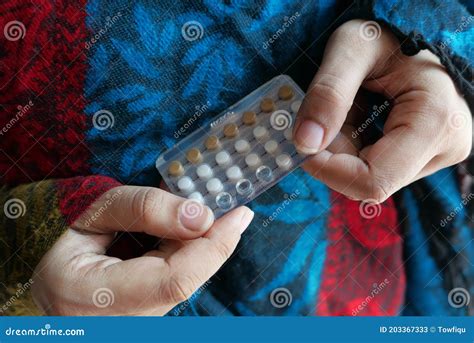Women Hand Holding Birth Control Pills Close Up Stock Image Image Of
