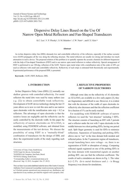 Pdf Dispersive Delay Lines Based On The Use Of Narrow Open Metal Reflectors And Fan Shaped